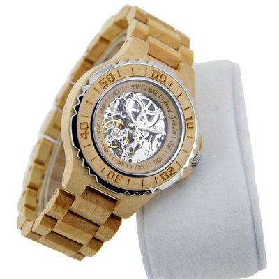 Maple Color Automatic Wooden Watch , Harden Glass Waterproof Wood Watch