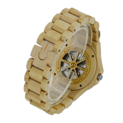 Maple Color Automatic Wooden Watch , Harden Glass Waterproof Wood Watch