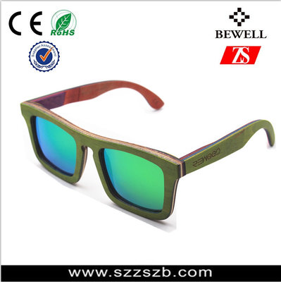 Blue And Green Mixed Colors Frame Skateboard Wooden Sunglasses Polarized TAC Lens