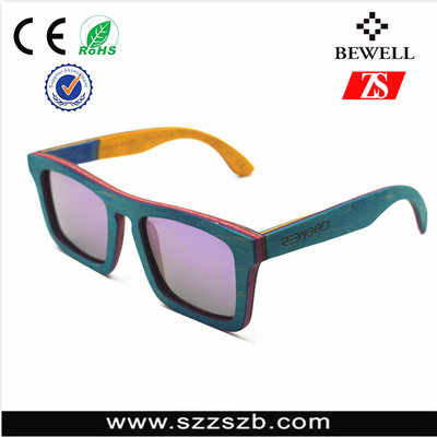 Blue And Green Mixed Colors Frame Skateboard Wooden Sunglasses Polarized TAC Lens
