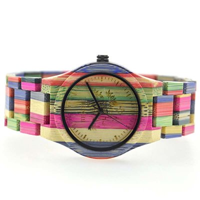 Colorful Handmade Bamboo Wrist Watch For Lovers , Bewell Bamboo Watch