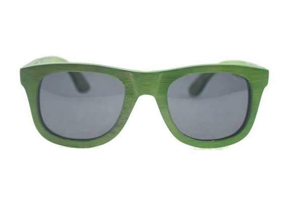 Bamboo Wood Frame Sunglasses With Printing Green And Blue Natural Wood Temple Polarized