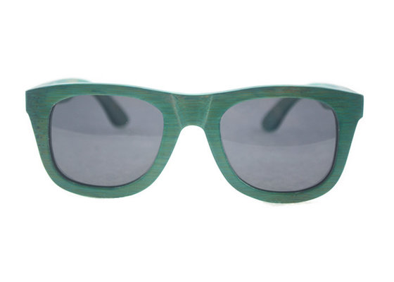 Bamboo Wood Frame Sunglasses With Printing Green And Blue Natural Wood Temple Polarized