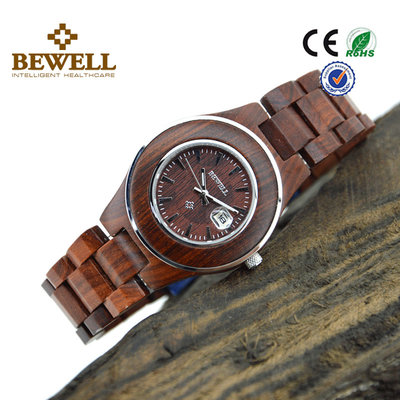 Stainless Steel Bezel And Red Sandal Wooden Wrist Watch Japan Miyota 2115 Movement
