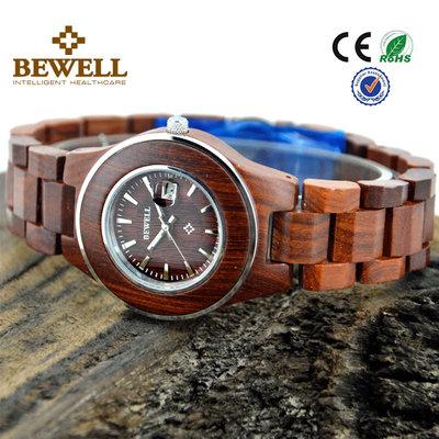 Stainless Steel Bezel And Red Sandal Wooden Wrist Watch Japan Miyota 2115 Movement