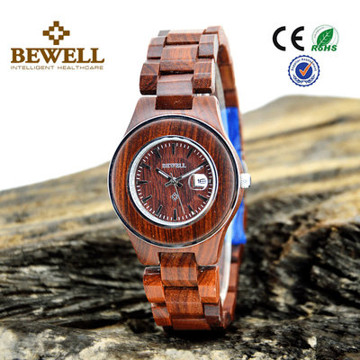 Stainless Steel Bezel And Red Sandal Wooden Wrist Watch Japan Miyota 2115 Movement