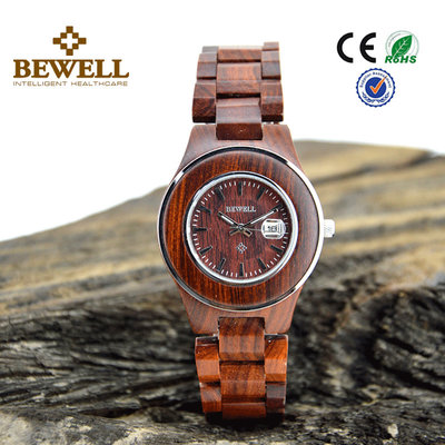 Stainless Steel Bezel And Red Sandal Wooden Wrist Watch Japan Miyota 2115 Movement