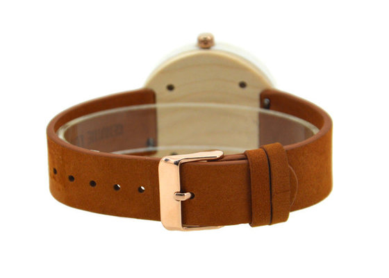 Marble Case Mens Wrist Watches With Wood Caseback Leather Strap , Stainless Steel Buckle