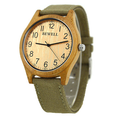 CE RoHS Men Wooden Watches / Bewell  Bamboo Watch With Canvas Band , 1 Year Warranty