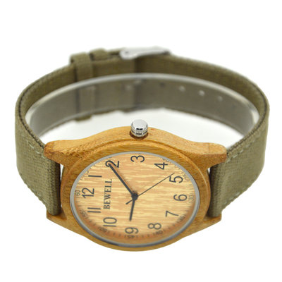 CE RoHS Men Wooden Watches / Bewell  Bamboo Watch With Canvas Band , 1 Year Warranty