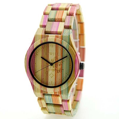 Unisex Corlorful Bamboo Wrist Watch For Couples / Wooden Ladies Watches