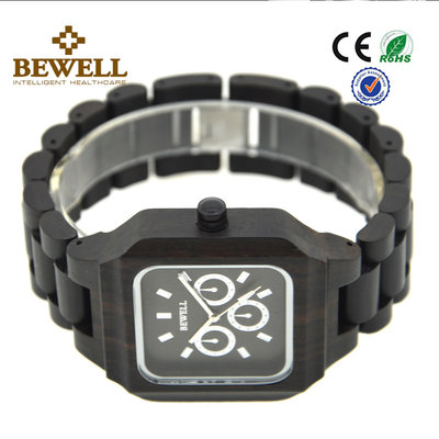 Black Color Natural Wooden Watch / Wooden Band Watches With Harden Mineral Glass