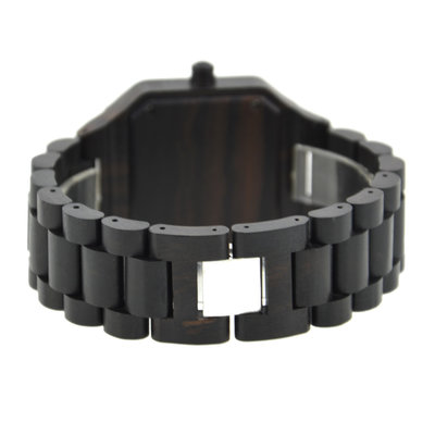 Black Color Natural Wooden Watch / Wooden Band Watches With Harden Mineral Glass