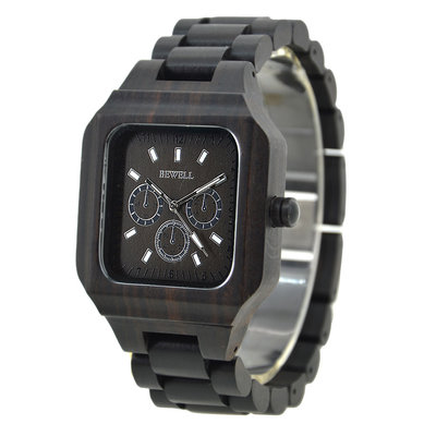 Black Color Natural Wooden Watch / Wooden Band Watches With Harden Mineral Glass