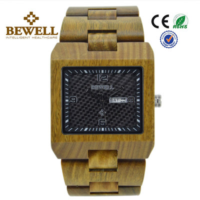 100% Natural Bamboo Wood Watch , Eco Friendly Wooden Mens Watch With Green Case