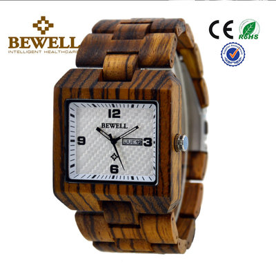 Customize Logo Natural Wooden Wrist Watch / Zebra Wooden Hand Watches For Men
