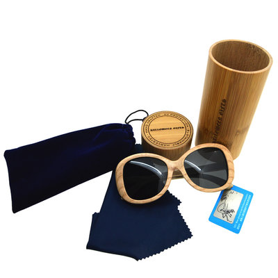 Fashion Wood Frame Prescription Glasses / Wooden Polarized Sunglasses Grey Color