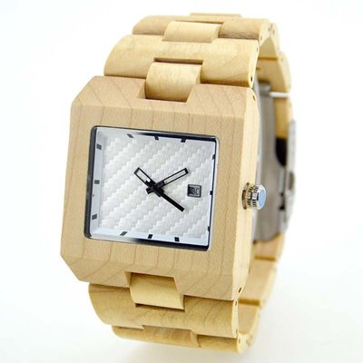 Square Men Wooden Watches With 3 Hands , Unique Mens Watches With Sigle Calendar