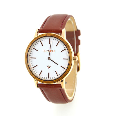 Quartz Mens Wrist Wood And Steel Watches With DIY Leather Strap , Custom Logo