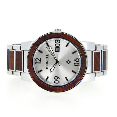 5 ATM Waterproof Men Wood And Steel Watches , Red Sandalwood And Ss Eco Friendly Watches