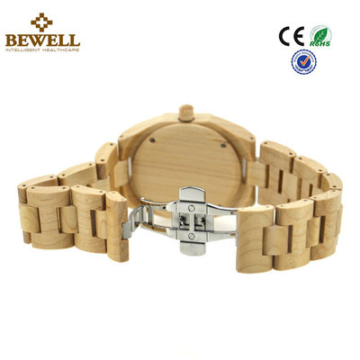 Custom Bewell Women Size Lux Maple Wood Watch With Calendar And Japan Movement