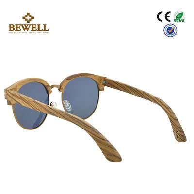 Zebra Wood Frame Sunglasses With Polarized Revo Gold Coated Lens , Mens Wooden Sunglasses