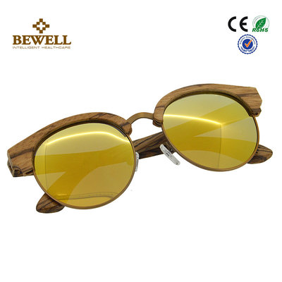 Zebra Wood Frame Sunglasses With Polarized Revo Gold Coated Lens , Mens Wooden Sunglasses