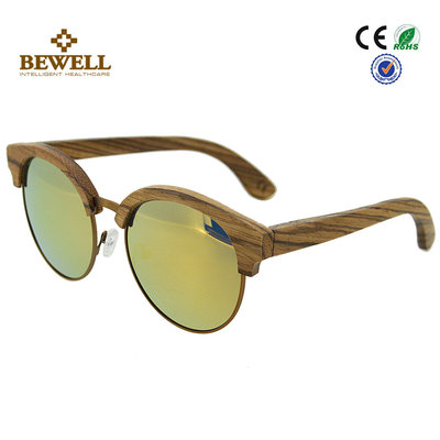 Zebra Wood Frame Sunglasses With Polarized Revo Gold Coated Lens , Mens Wooden Sunglasses