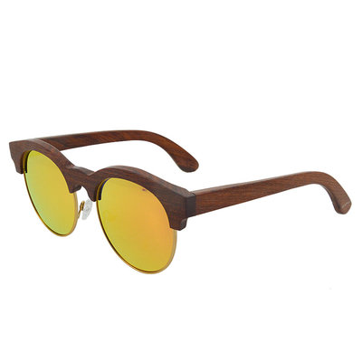 Half Wooden Half Metal Circle Frame eco sunglasses Revo Gold Len CE FDA Approved