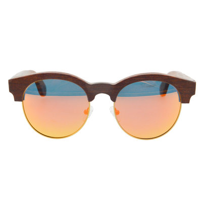 Half Wooden Half Metal Circle Frame eco sunglasses Revo Gold Len CE FDA Approved