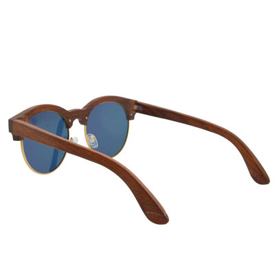 Half Wooden Half Metal Circle Frame eco sunglasses Revo Gold Len CE FDA Approved