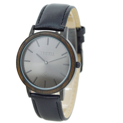 Quartz Mens Wrist Wood And Steel Watches With DIY Leather Strap , Custom Logo