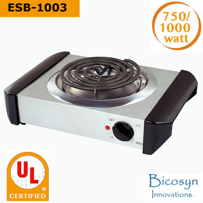 750/1000 Watt Cheap Compact Single Buffet Burner Electric Hot Plate, Black/Silver, UL, camping,school,travel stove