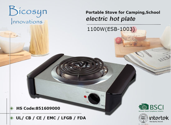 750/1000 Watt Cheap Compact Single Buffet Burner Electric Hot Plate, Black/Silver, UL, camping,school,travel stove