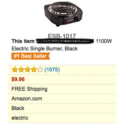 Amazon Best Selling 750/1000 Watt Single Buffet Burner Electric Hot Plate, Black/Silver, UL, camping,school,travel stove