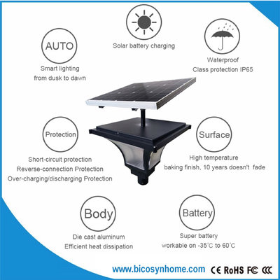 Bicosyn Solar LED Garden Light -High lumen 140lms/w black Smart Auto Lighting Solar Battery Charging IP65 Water Proof