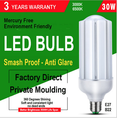 30W Daylight LED Corn Light Bulb 300W Incandescent Replacement - E26 Socket 1500Lm Bright 6500K,for Ho