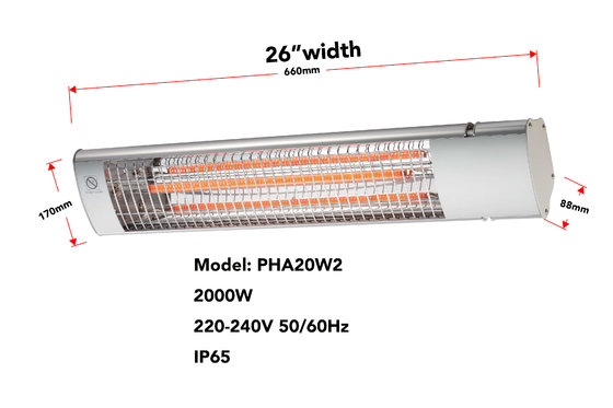 IP65 2000W Electric Patio Heater Infrared Radiant Heat  Carbon fiber heating element Wall-Mounted/free standing outdoor