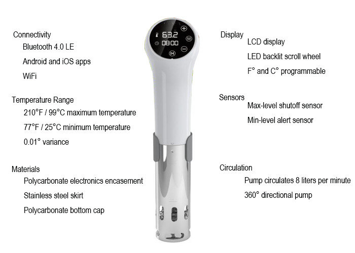 Sous Vide Precision Cooker Immersion Circulator by Bicosyn - 800W, Large Digital LCD Display, Stainless Steel, Powerful