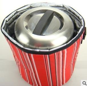 Striped polyester insulated round lunch bag