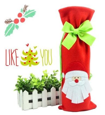Christmas Decoratived Red Fleece Wine Bottle Cover