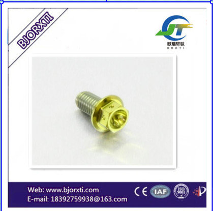 Titanium Alloy Screws BOLT GR5 TC4 DIN6921 M10 X 30 Flange Head For Bike Yellow Color