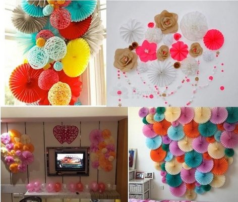Green Paper Halo Fan for Decoration New Year Chirstmas Birthday Wedding Party