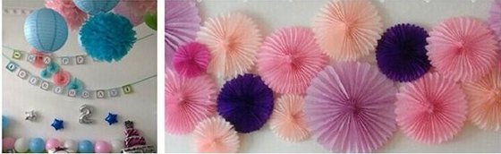 Chinese Purple Tissue Paper Decorative Fans for Wedding Party