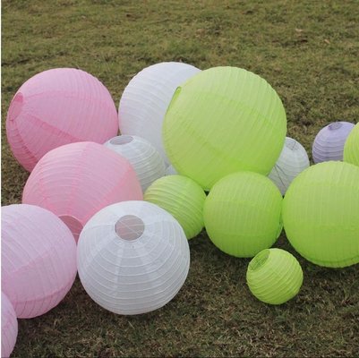 8" Egg Irregular Even Rib Lanterns Red Paper Round Ball