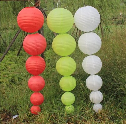 8" Egg Irregular Even Rib Lanterns Red Paper Round Ball