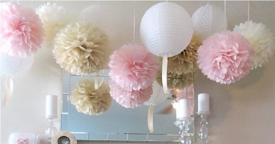 BABY SHOWER & IT'S A GIRL pink gold Garland Bunting Banner Tissue Paper Flower Pom Poms Paper Lanterns Paper Honeycomb