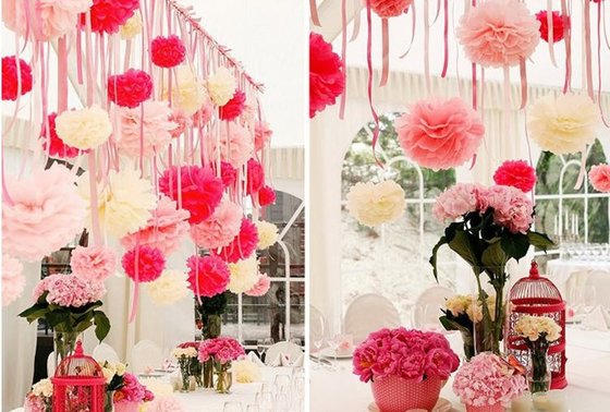 BABY SHOWER & IT'S A GIRL pink gold Garland Bunting Banner Tissue Paper Flower Pom Poms Paper Lanterns Paper Honeycomb