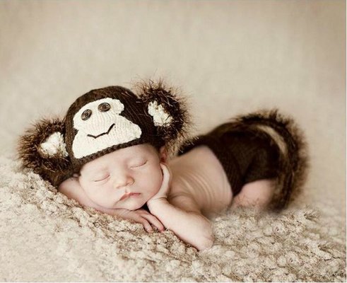 Free Shipping Soft Short Crochet Newborn Baby Photography Props Knitted Monkey Infant Photo Headbands