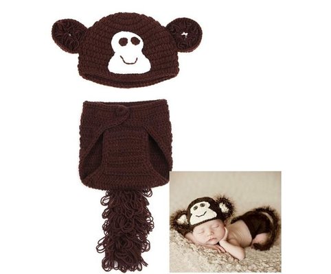 Free Shipping Soft Short Crochet Newborn Baby Photography Props Knitted Monkey Infant Photo Headbands